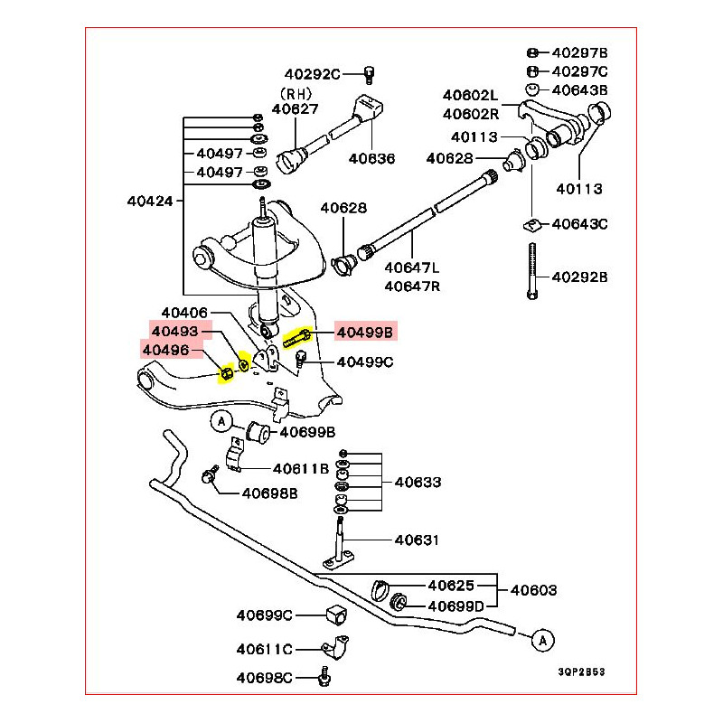 Boulon Écrou et Rondelle Bas de Fixation d'Amortisseur Avant Pajero 2, L200